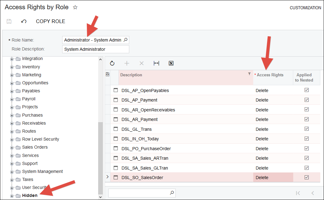 Acumatica Rights by Role for Generic Inquiries(GI's)